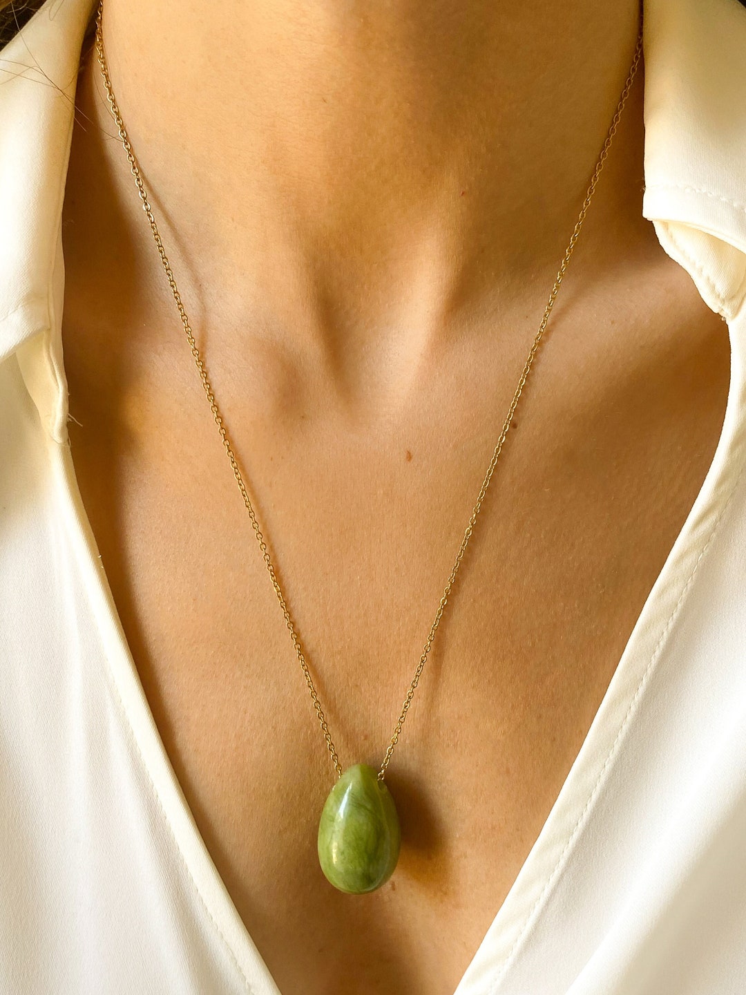 Gold Jade Pendant Necklace, Gold Jade Necklace, Large Jade Pendant ...