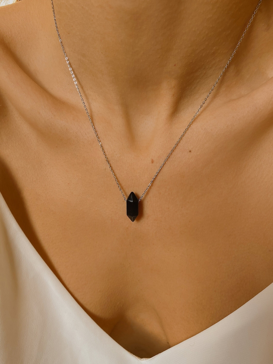 Black Obsidian Necklace-black Obsidian Pendant-raw Crystal Necklace ...