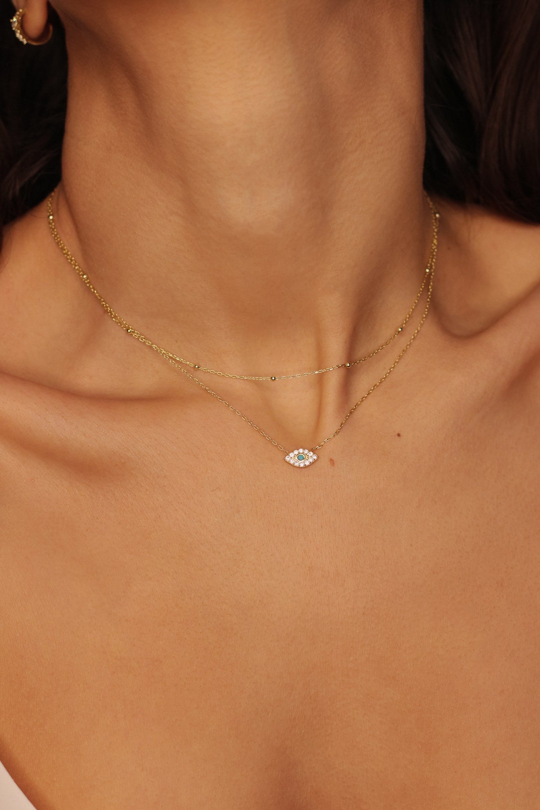 Zierliche Auge Halskette-Zarte Gold Kette Halskette-Diamant - Etsy.de