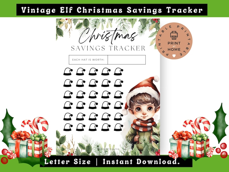 Vintage Elf Christmas Savings Challenge Template Printable Budget ...