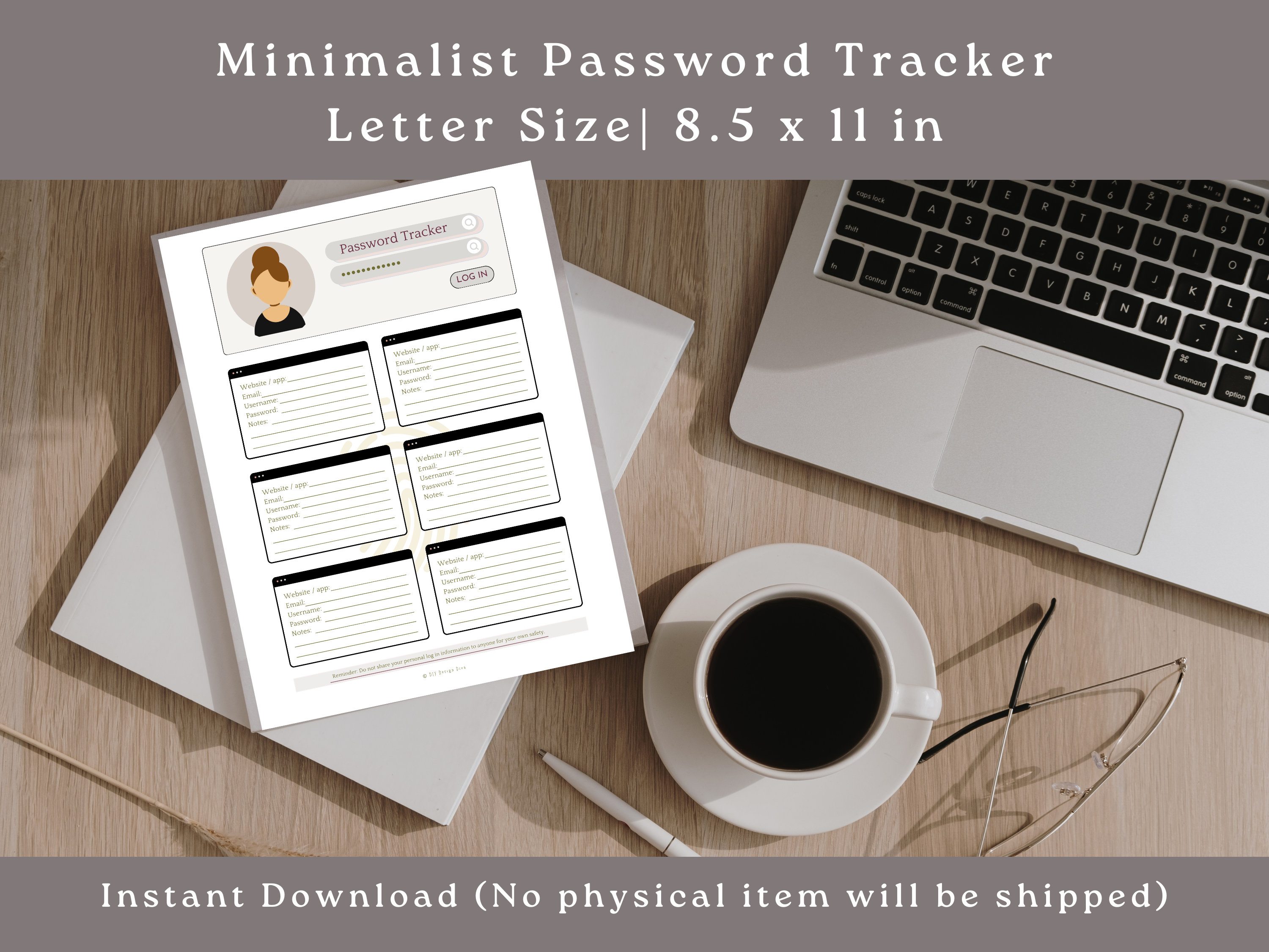 Printable Minimalist Password Tracker, Password Keeper, Instant PDF ...