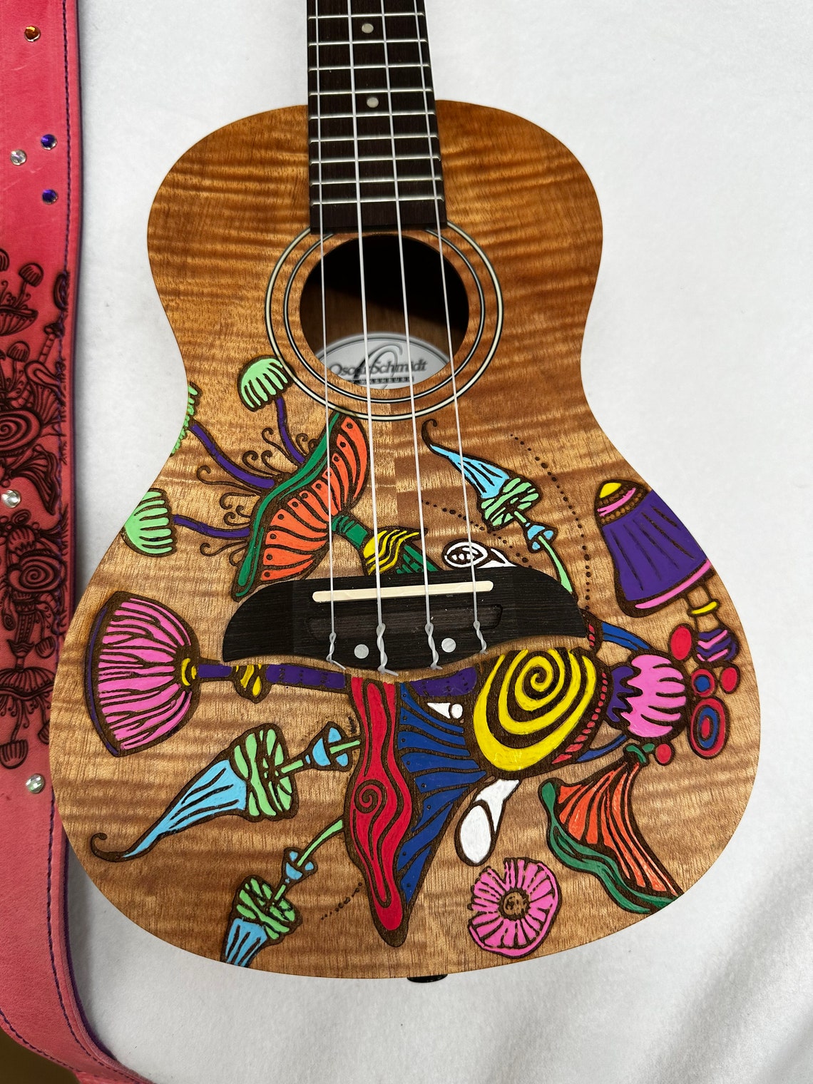 Engraved colorful Mushroom Ukulele W/shoulder Strap - Etsy