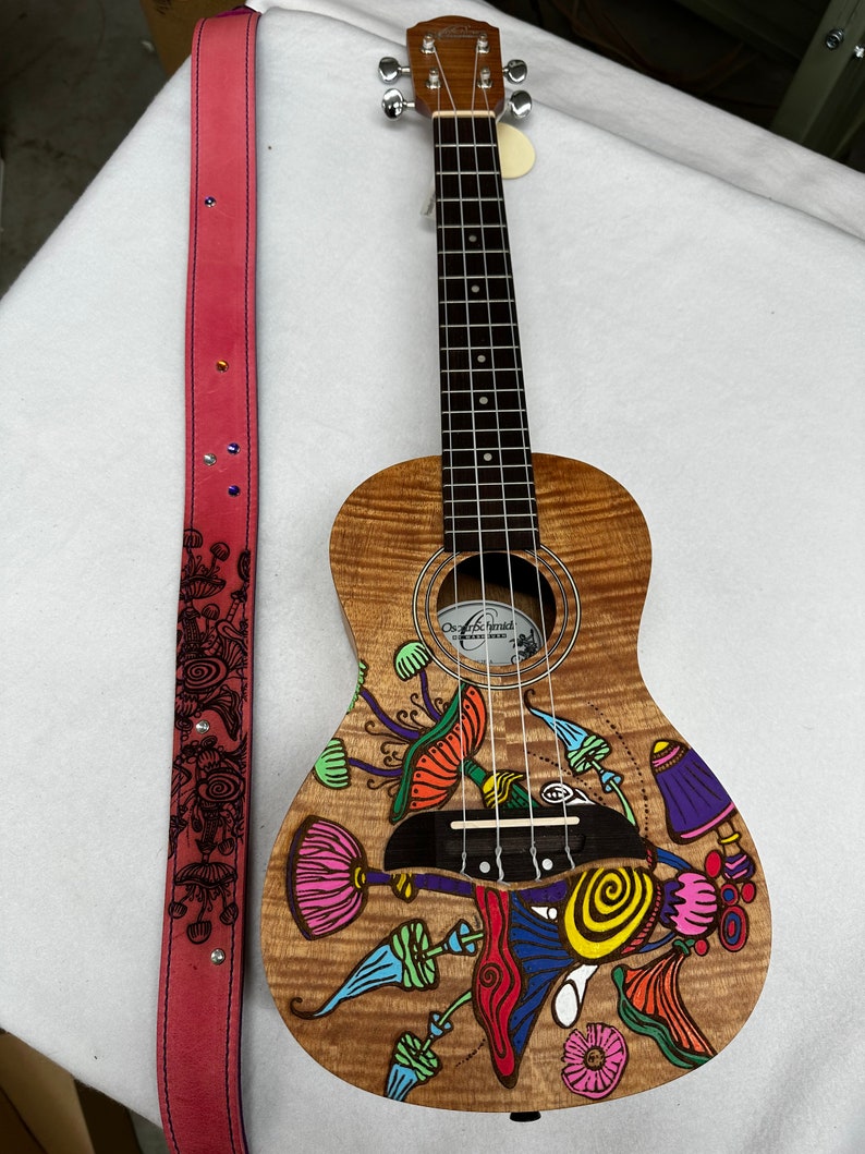 Engraved colorful Mushroom Ukulele W/shoulder Strap - Etsy