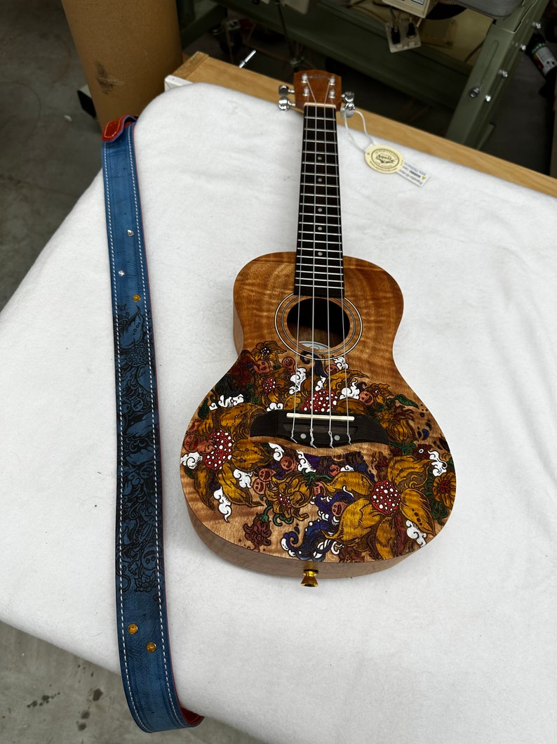 Engraved happy Flower Ukulele W/shoulder Strap - Etsy