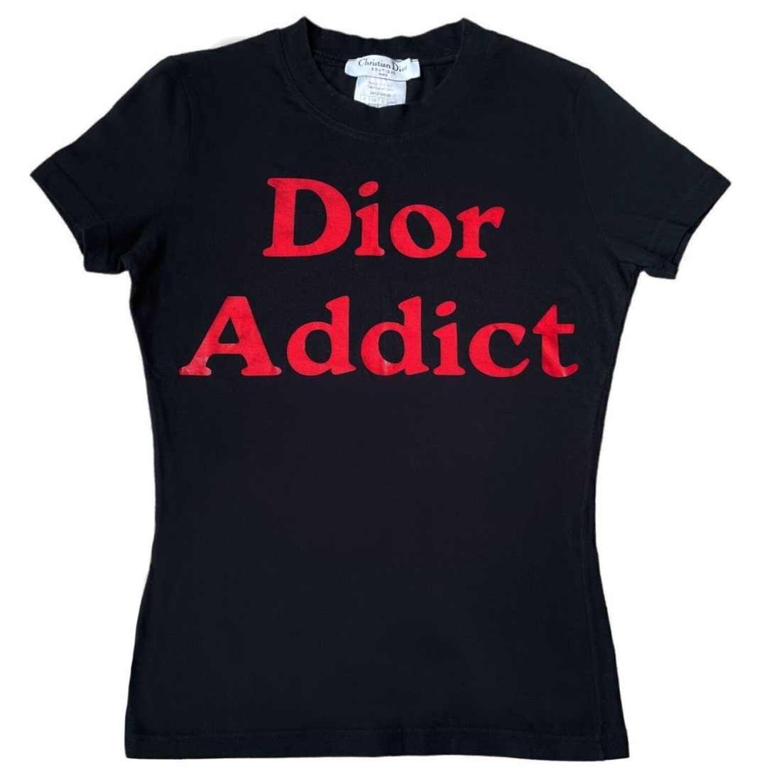 Dior Top Authentic Dior Addict Spellout T-shirt Top in Black - Etsy