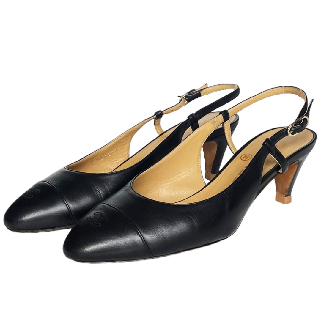 Chanel Heels Authentic Chanel Logo Slingback Heels in Black - Etsy