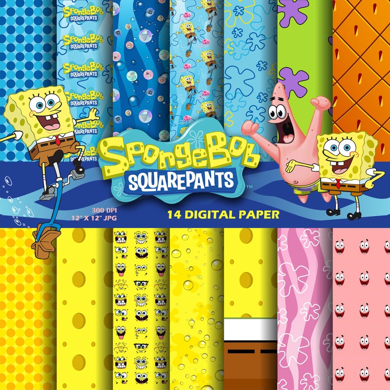 Spongebob digital paper Scrapbook Digital paper pack Craft | Etsy