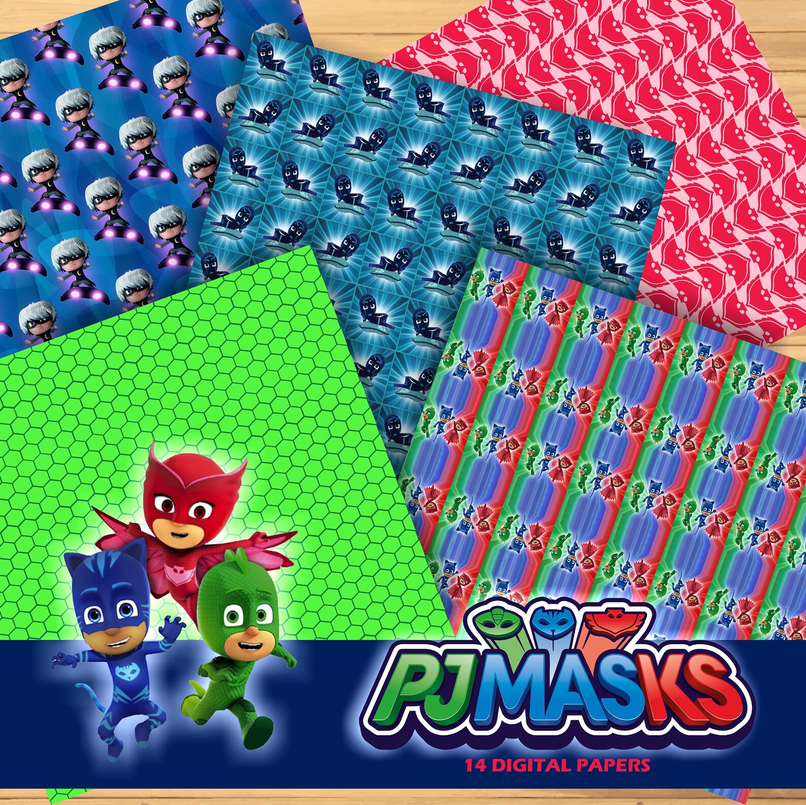 PJ Masks Digital Paper PJ Masks PJ Masks digital printable | Etsy