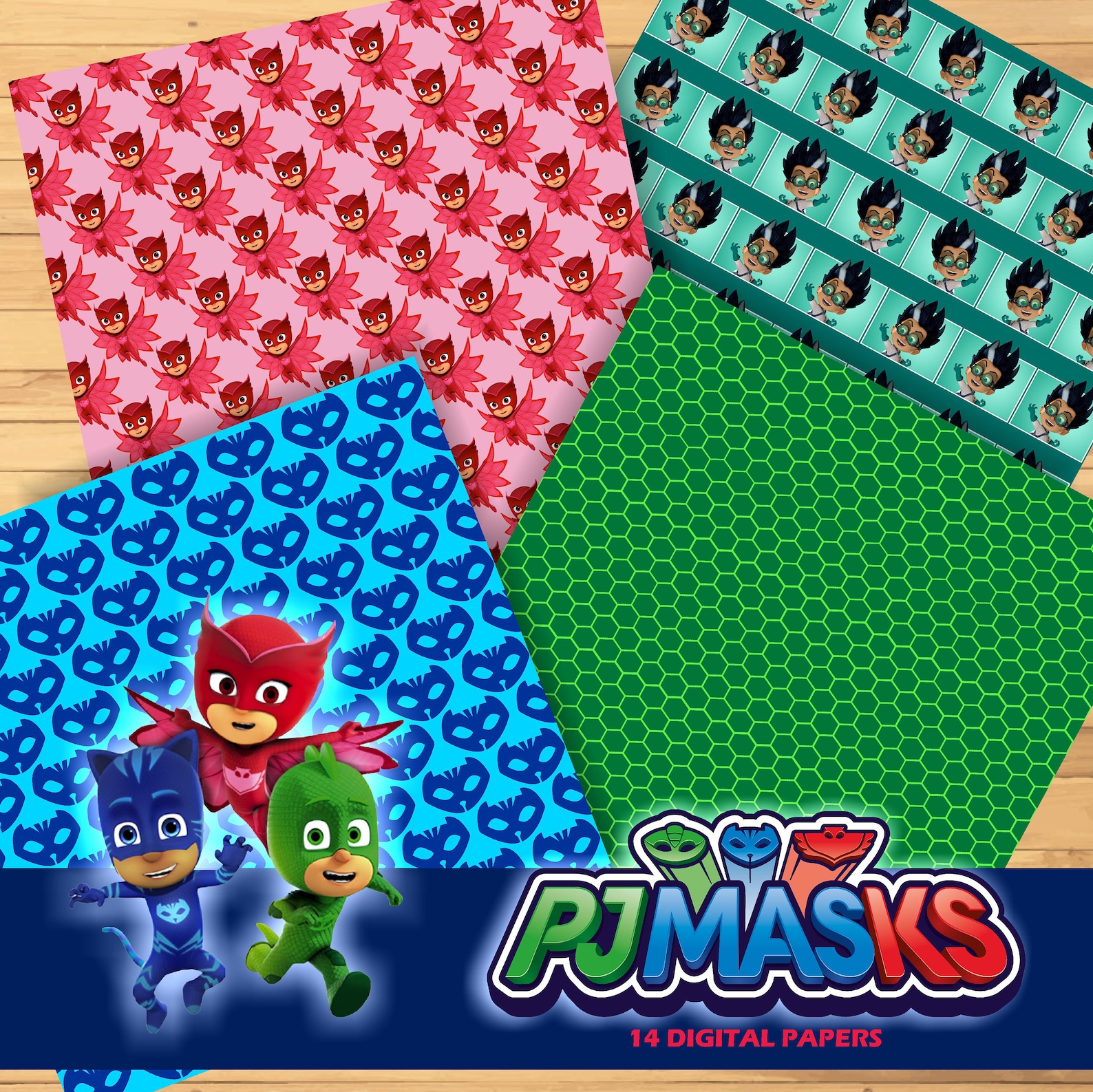 PJ Masks Digital Paper PJ Masks PJ Masks digital printable | Etsy