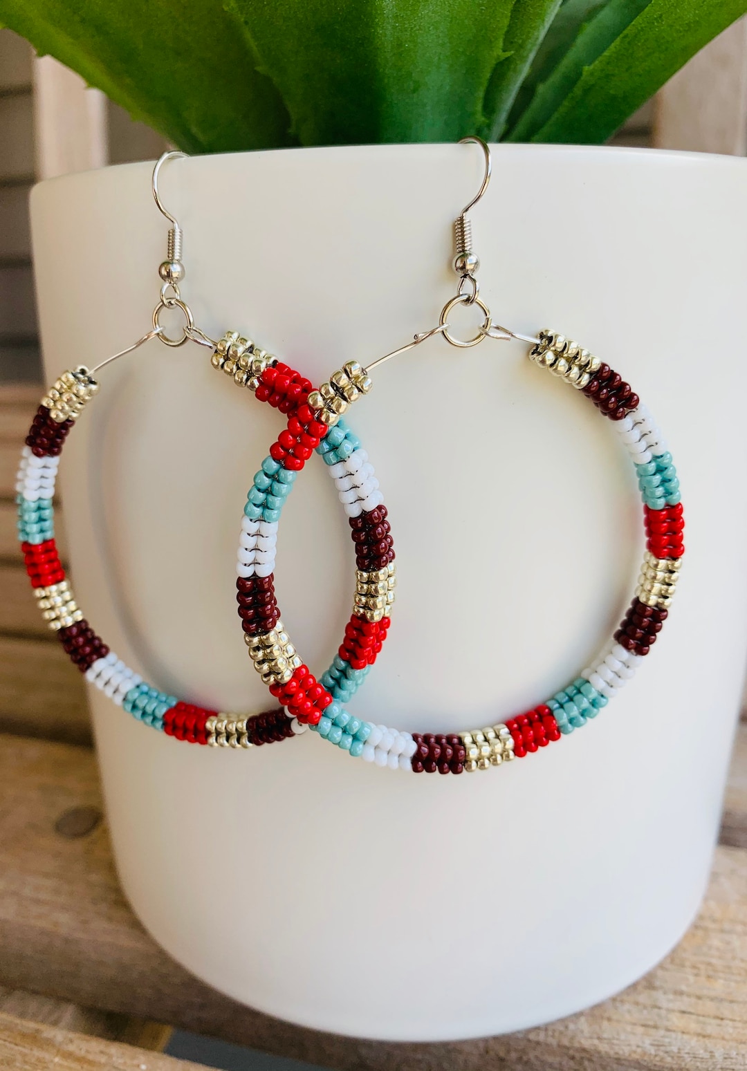 Bohemian Native American Inspired Beaded Hoops - Etsy