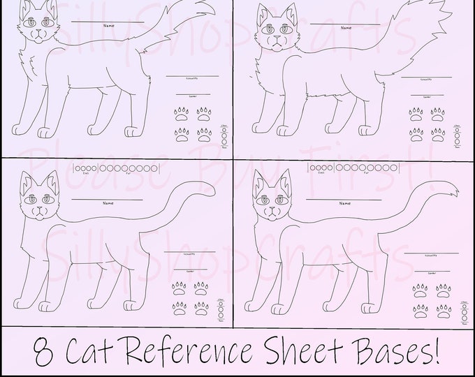 Cat / Warrior Cats / OC Reference Sheet Base Pack - Includes 8 Digital ...