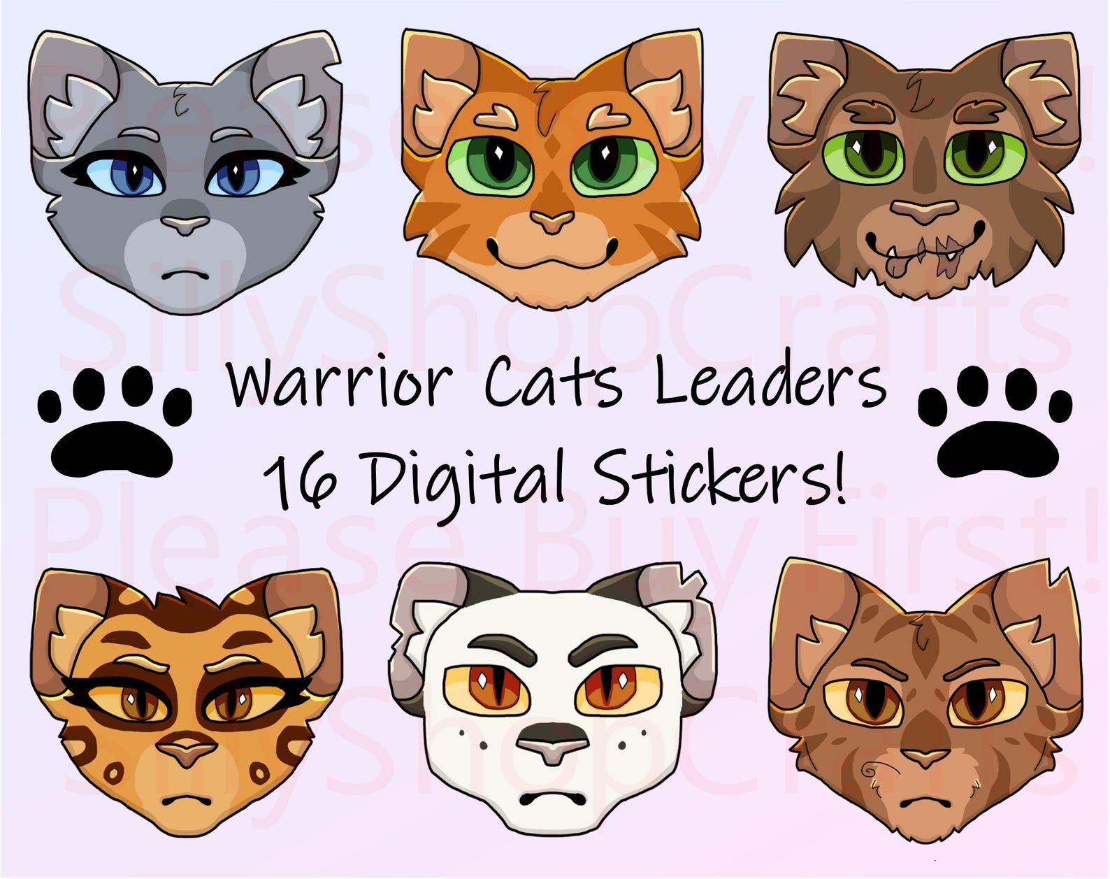 Warrior Cats Stickers: Clan Leaders Pngs - Faces - (instant Download ...