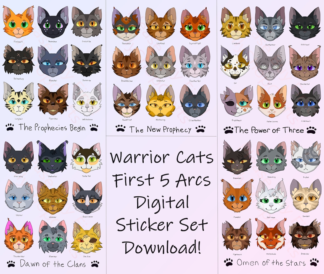 Warrior Cats Svg Digital Stickers Instant Download Value Pack First 5 Arcs Includes 45 Digital
