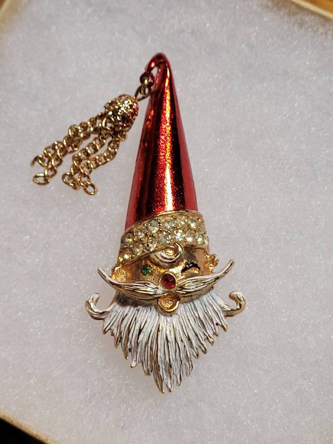 MYLU Winking Santa Claus Christmas Pin With Chain Tassel - Etsy