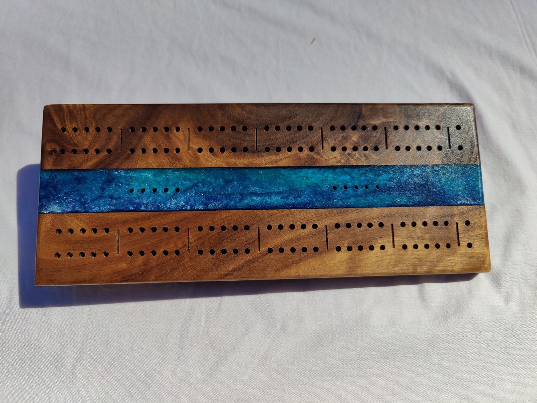 Walnut Cribbage Board With Epoxy Resin Accent • Travel Size Cribbage ...