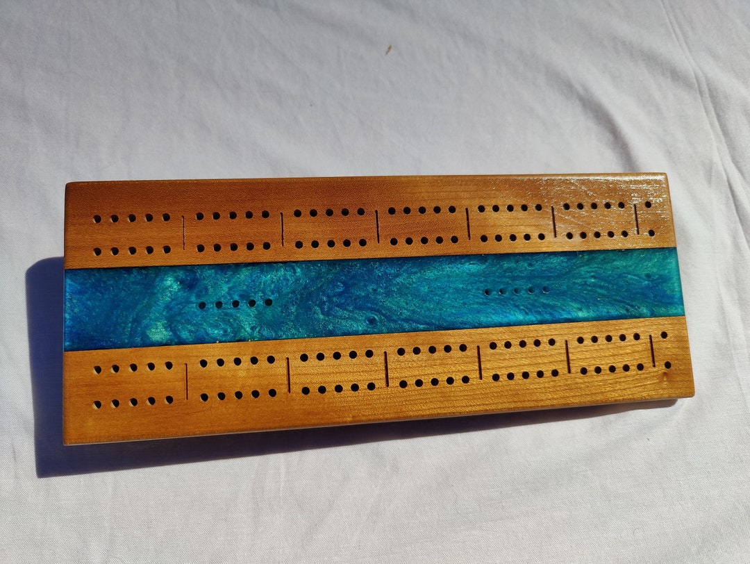 Cherry Cribbage Board With Epoxy Resin Accent • Travel Size Cribbage ...