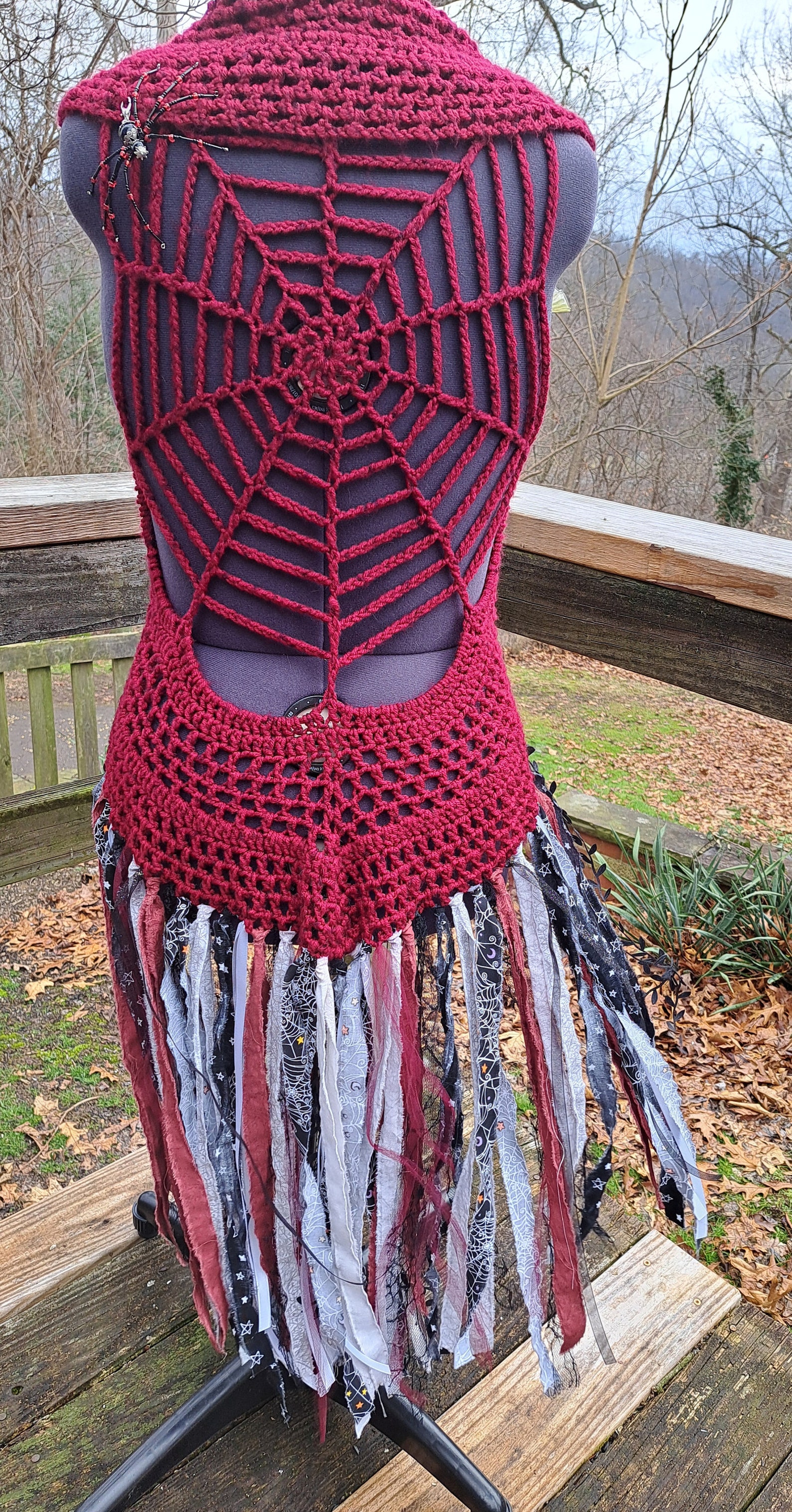 Spiderweb Fae Vest With Beaded Spider Charm and Fabric Fringe - Etsy