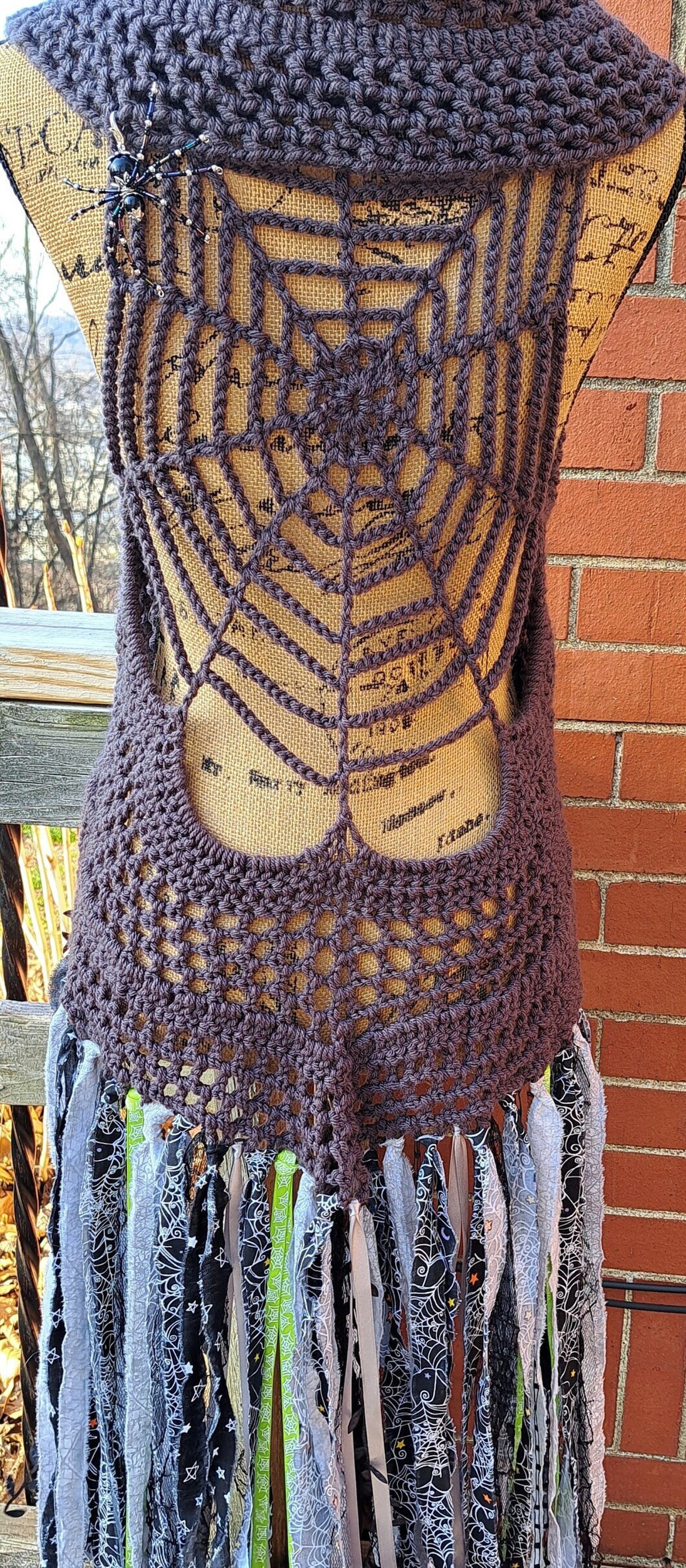 Spiderweb Fae Vest With Beaded Spider Charm and Fabric Fringe - Etsy