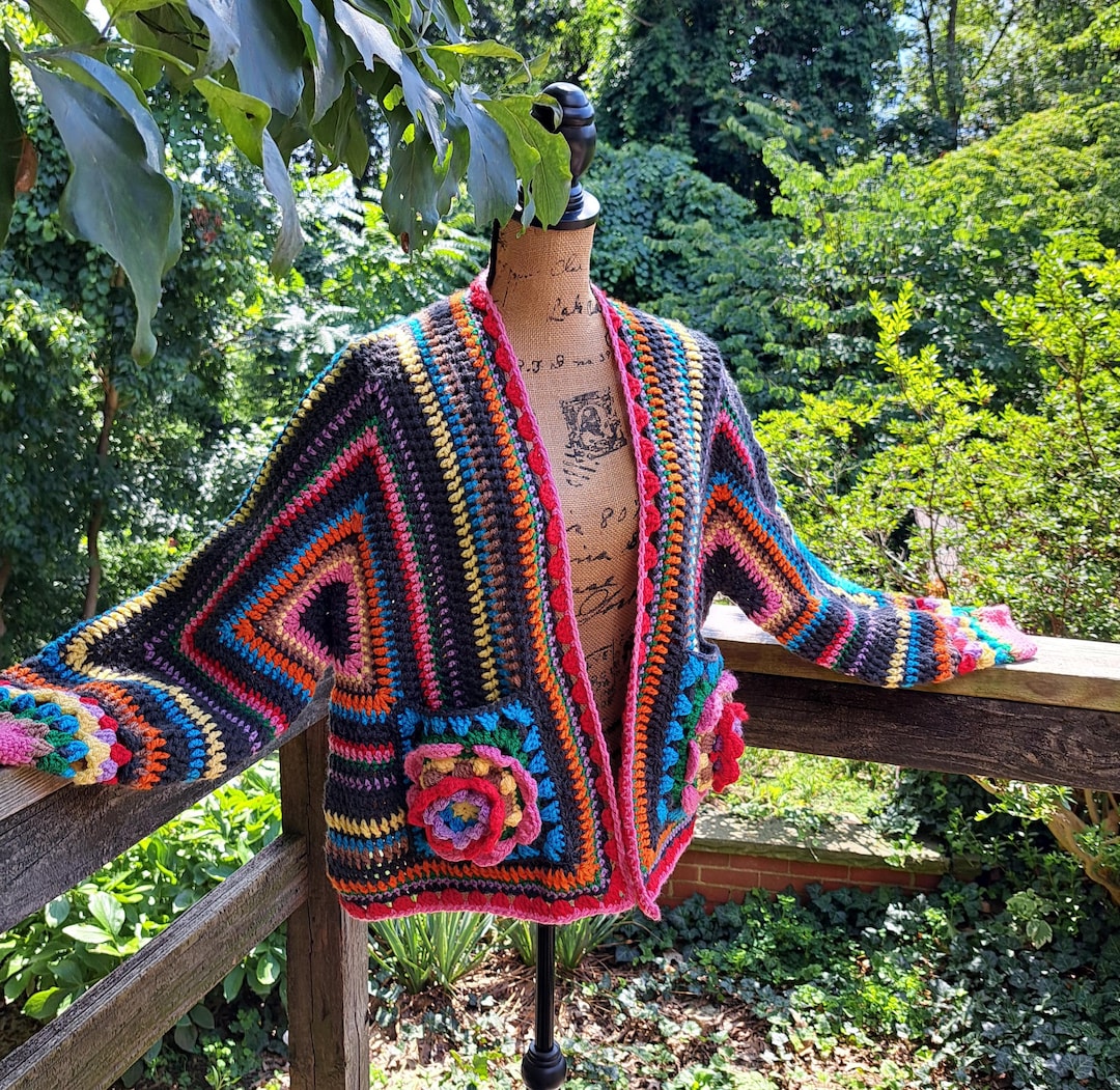Hexagon Crochet Bomber Jacket With Flower Pockets - Etsy