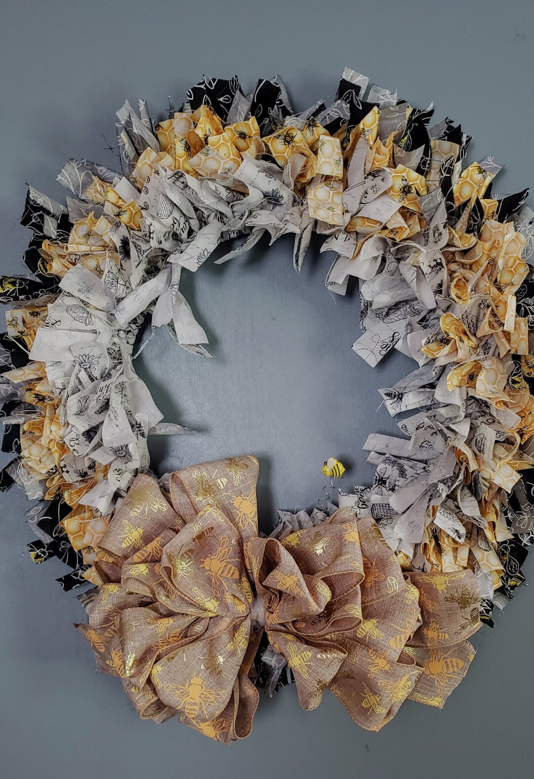 Sweet as Honey is This Bee-themed Rag Wreath. Honey Gold and Black ...