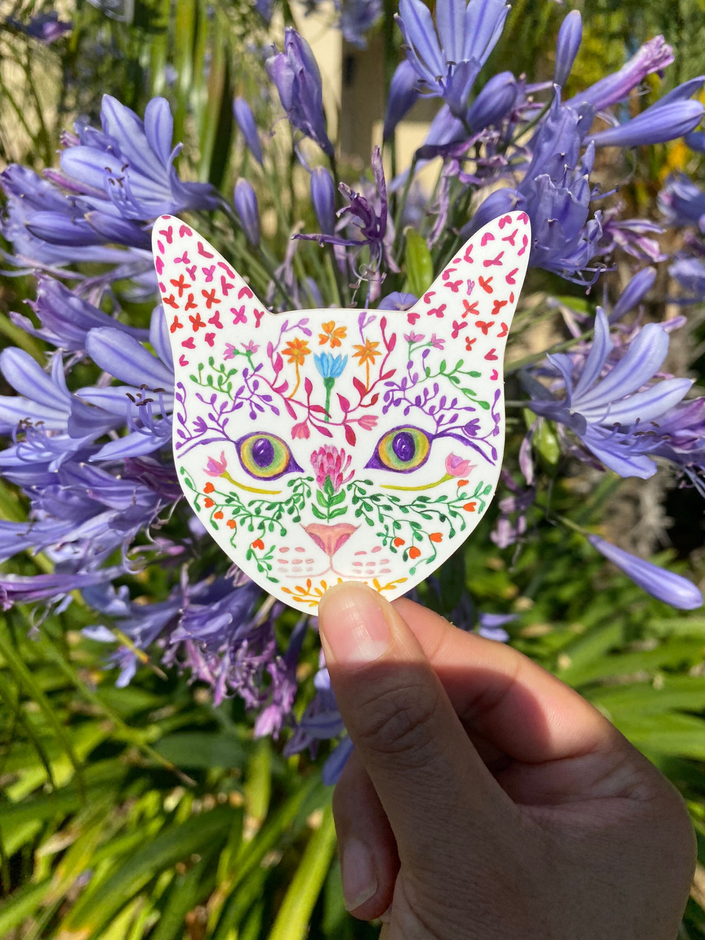 Flower Cat Head Sticker Kitty Laptop Stickers Waterproof - Etsy UK