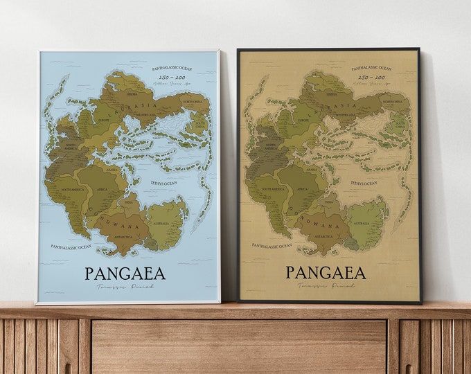 Pangaea Print, Science Art, Science Sign, Science Poster, Geeky Gifts ...