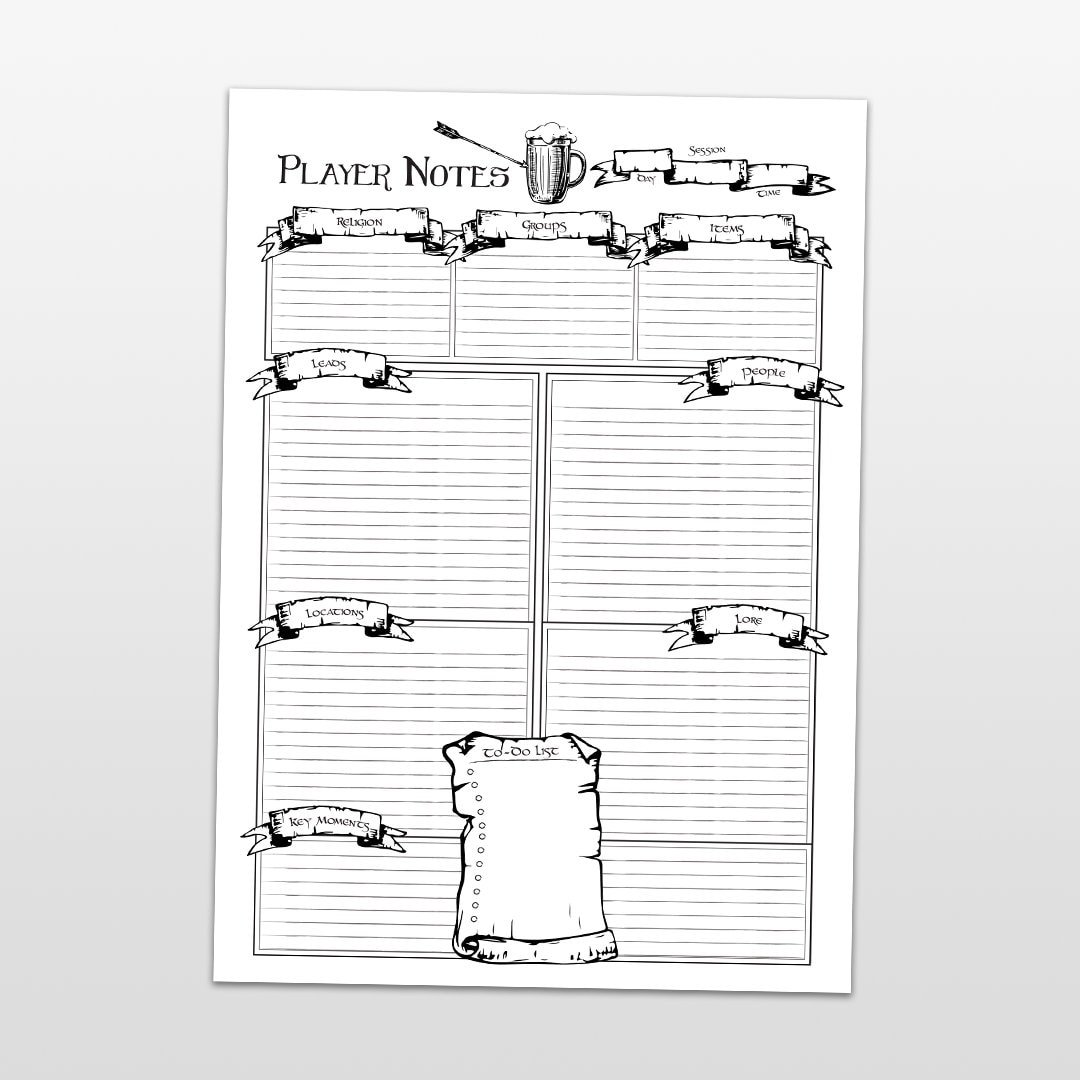 D&D Player Notes *PDF DOWNLOAD* Fillable - Etsy