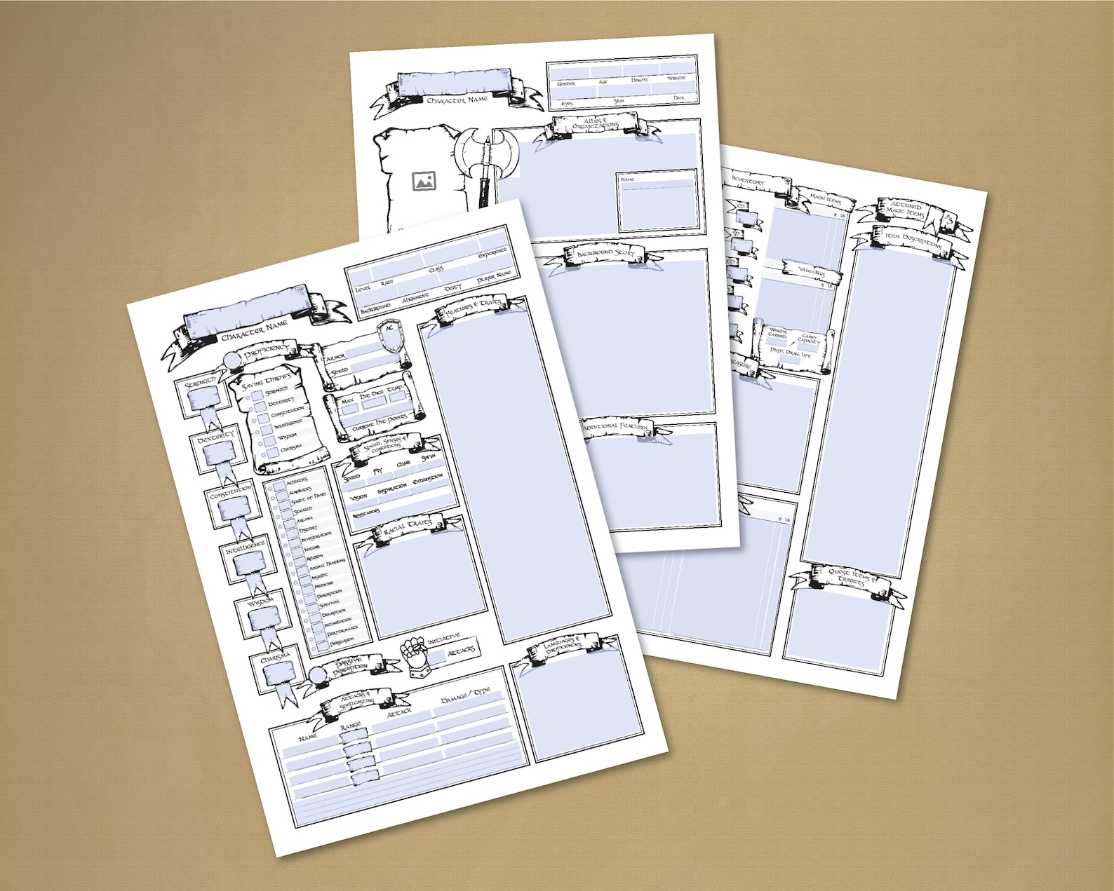 D&D Simple Character Sheet 3 Page Series PDF DOWNLOAD - Etsy