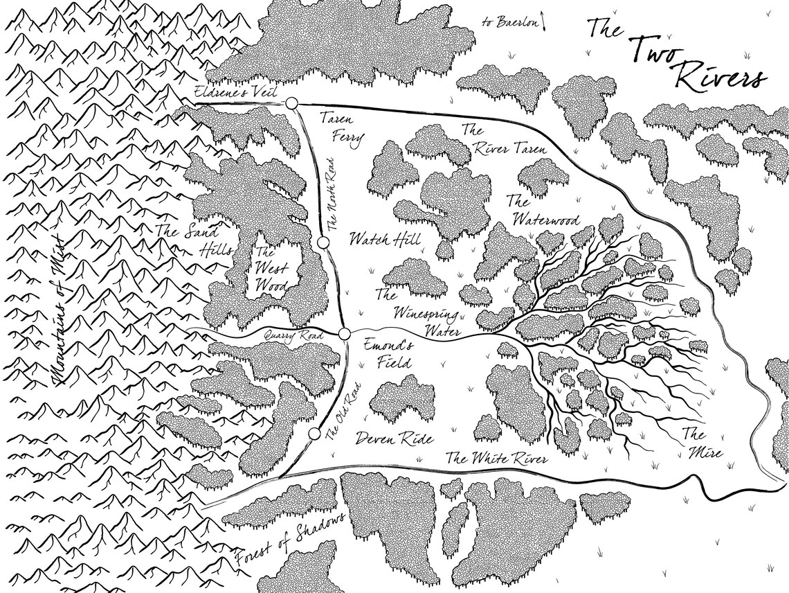 Map of the Two Rivers the Wheel of Time | Etsy