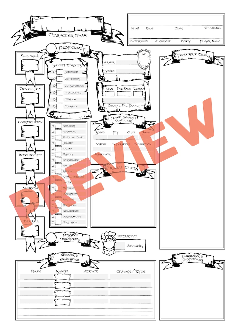 D&D Simple Character Sheet 3 Page Series PDF DOWNLOAD - Etsy