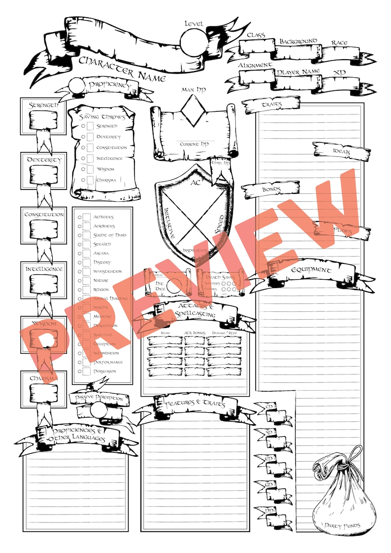 D&D Full Creative Character Sheet *PDF DOWNLOAD* Fillable - Etsy