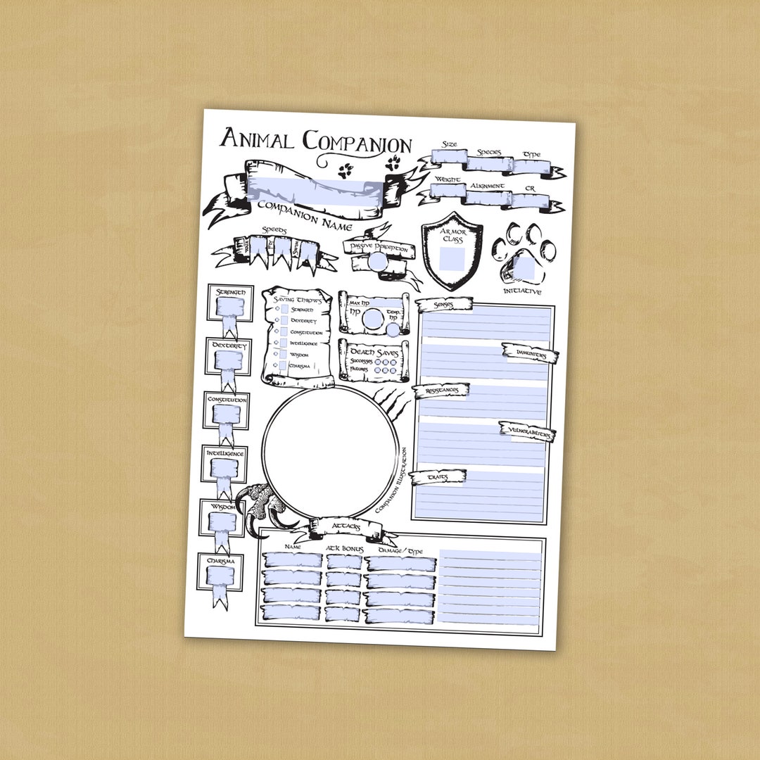 D&D Animal Companion Character Sheet *PDF DOWNLOAD* Fillable - Etsy