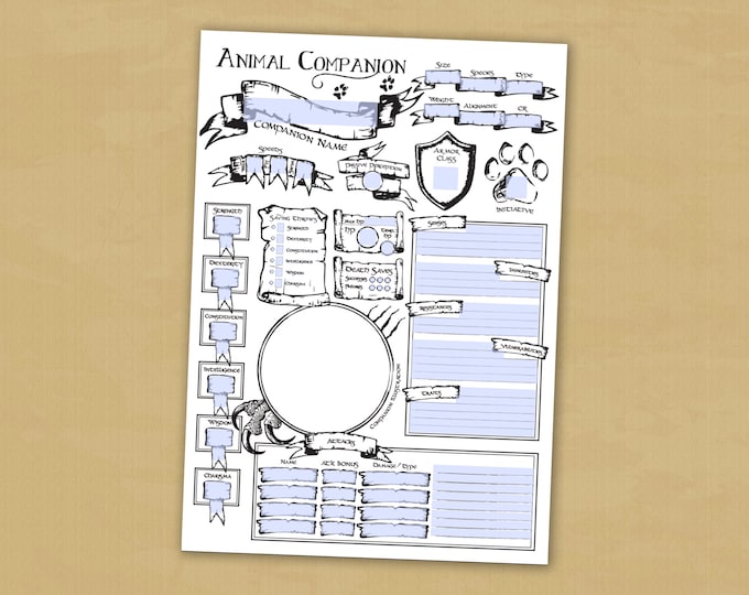 D&D Animal Companion Character Sheet *PDF DOWNLOAD* Fillable - Etsy