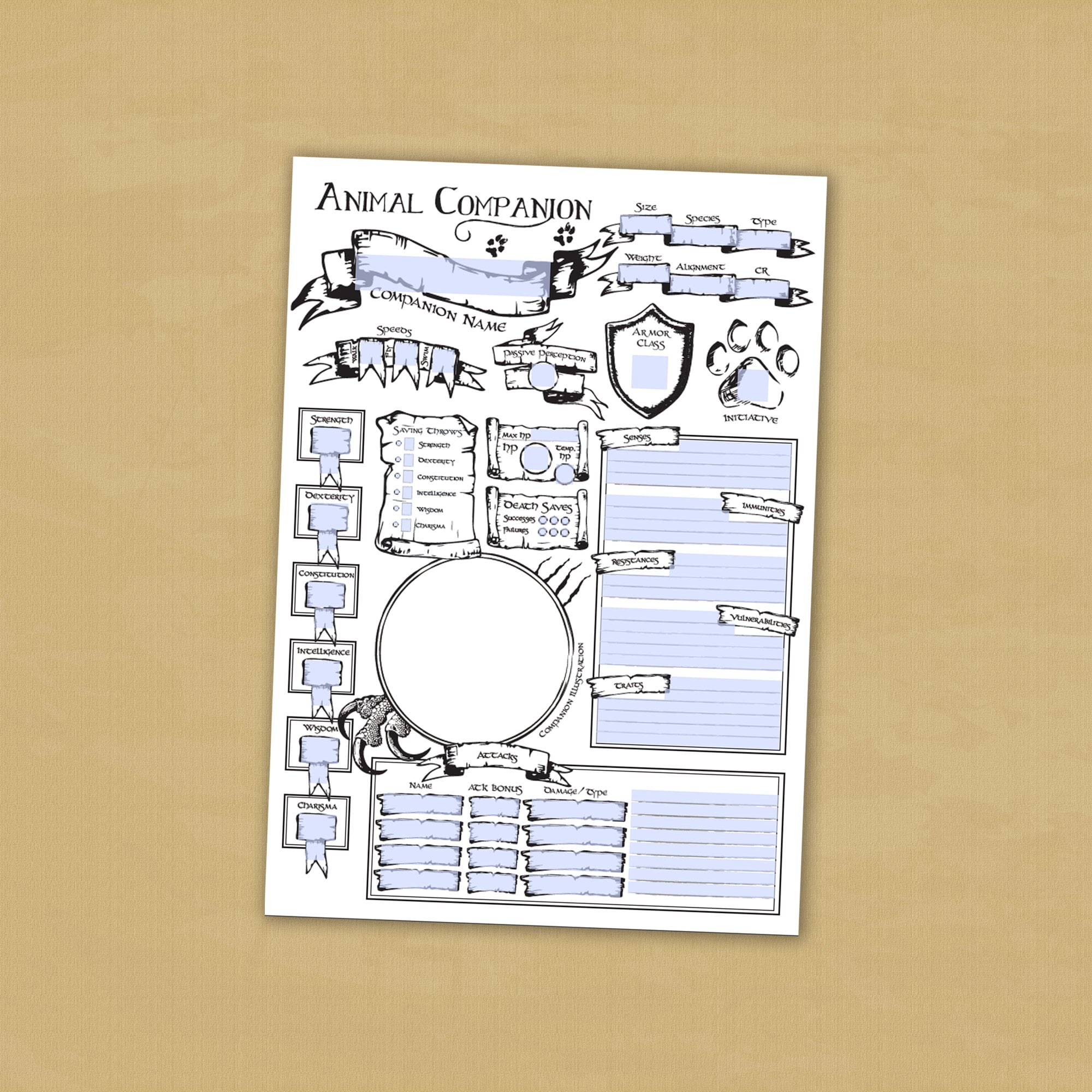 D&D Animal Companion Character Sheet PDF DOWNLOAD Fillable - Etsy UK