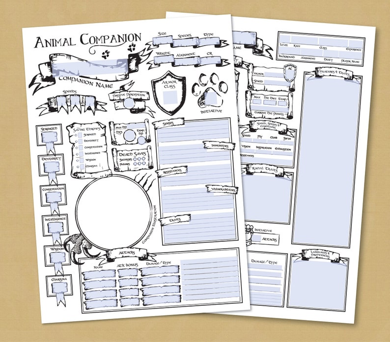 D&D Animal Companion Character Sheet *PDF DOWNLOAD* Fillable - Etsy