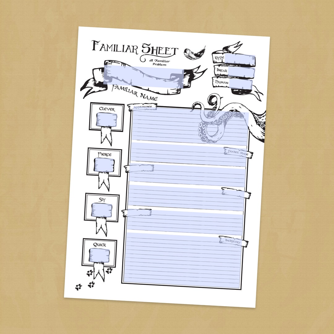 D&D a Familiar Problem Character Sheet PDF - Etsy