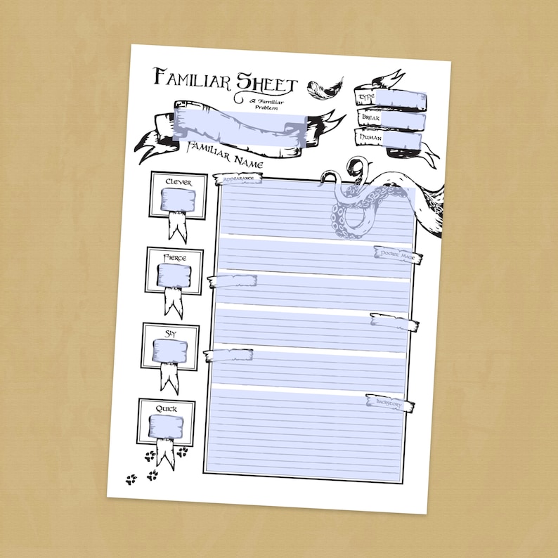 D&D a Familiar Problem Character Sheet PDF - Etsy