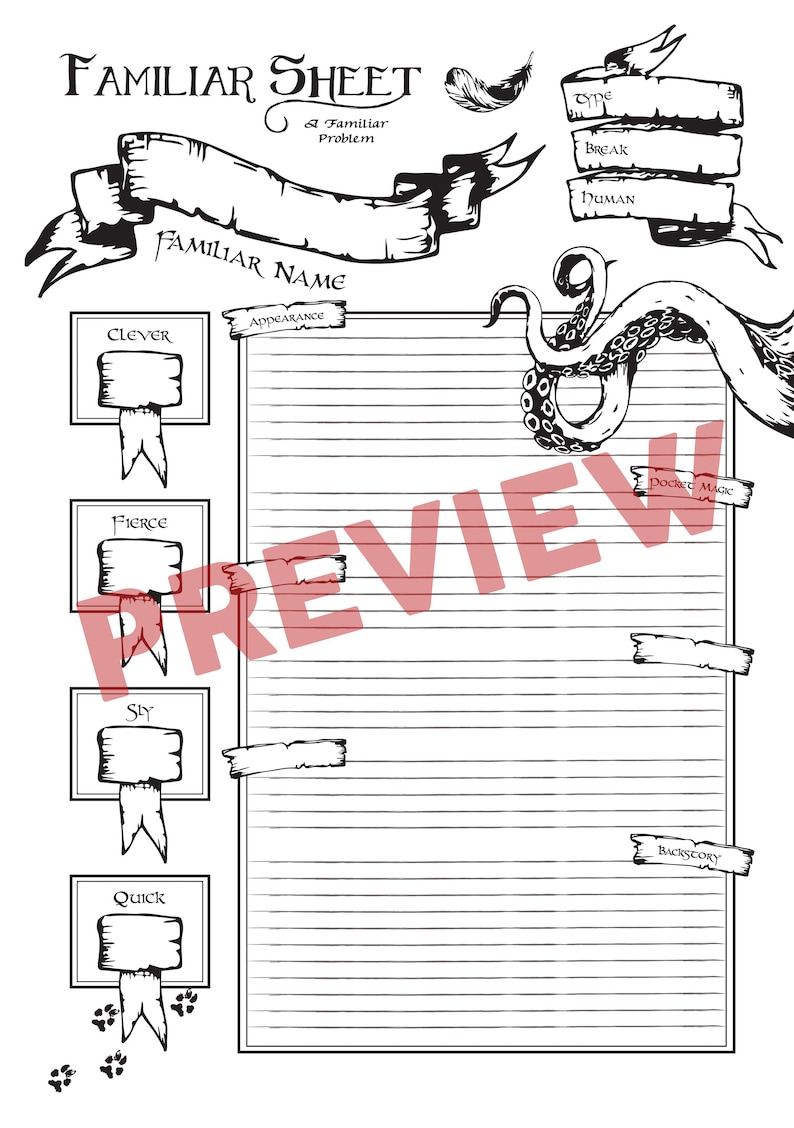 D&D a Familiar Problem Character Sheet download - Etsy