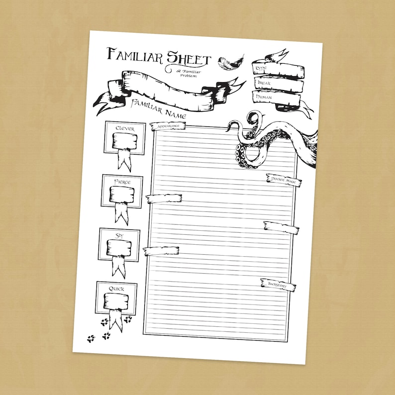 D&D a Familiar Problem Character Sheet download - Etsy Hong Kong