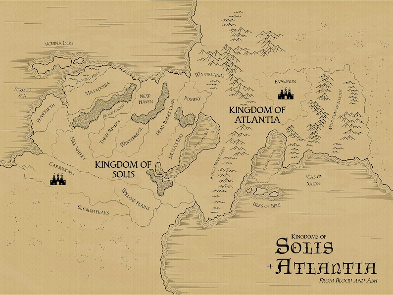 Map from Blood and Ash: Kingdoms of Solis and Atlantia | Etsy