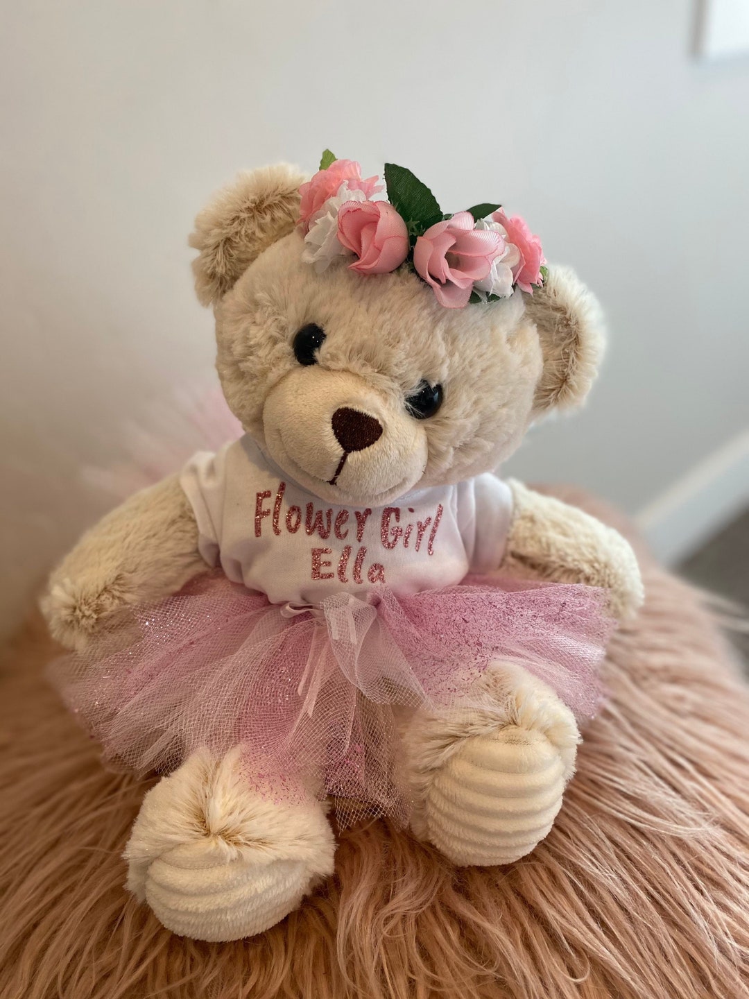 Personalized Flower Girl Medium Teddy Bear With Wedding Date - Etsy