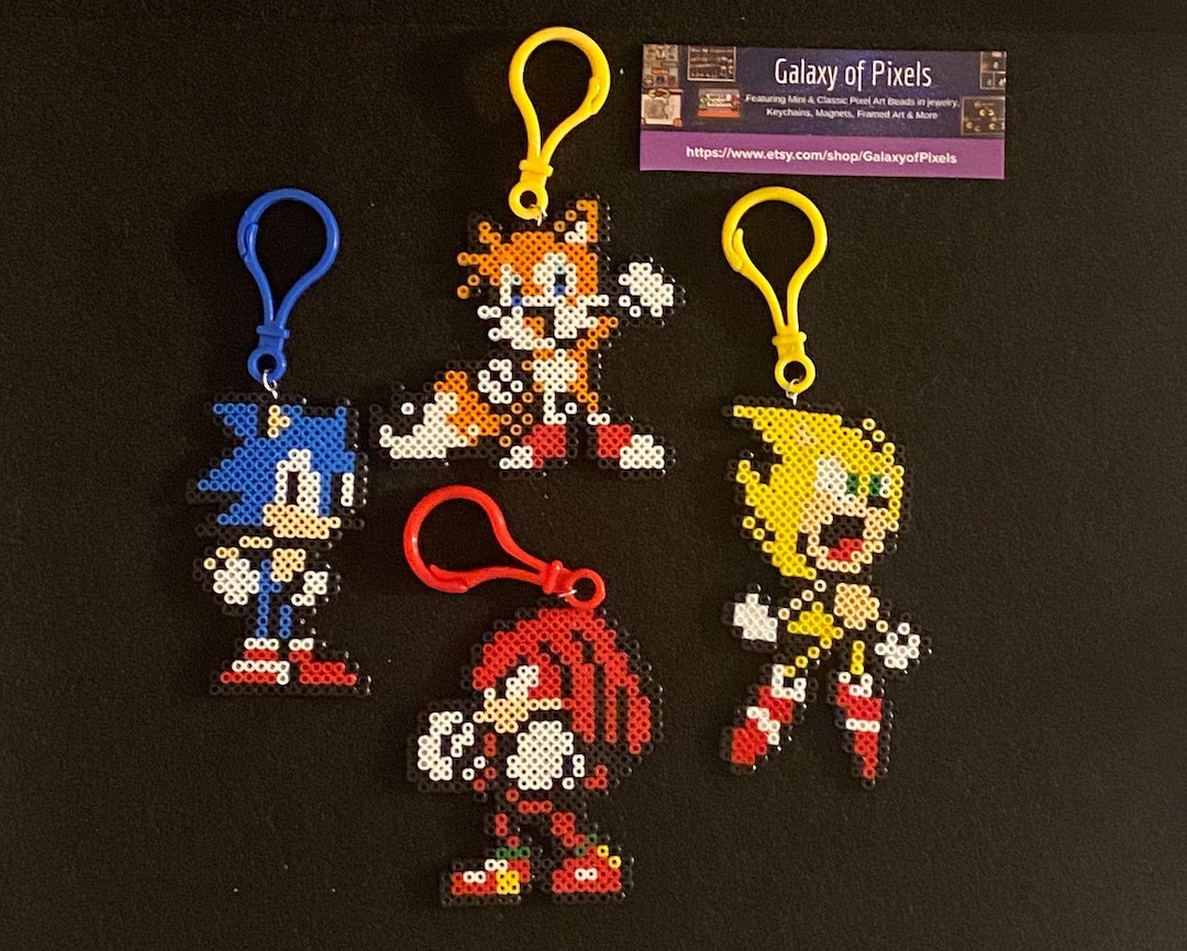 Sonic,tails, Knuckles & Super Sonic Clips or Magnets, Perler, Perfect ...