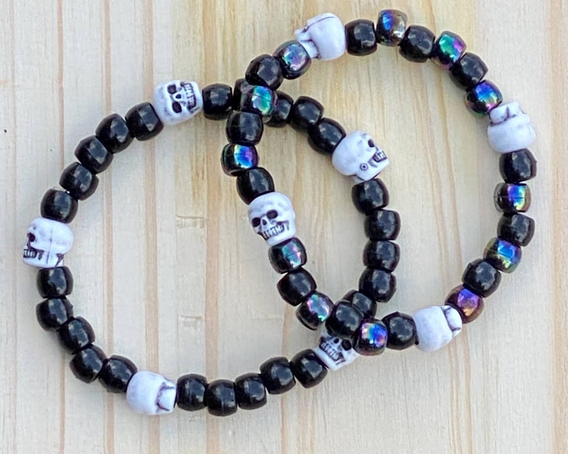 4 Black Halloween Skeleton Kandi Bracelets Halloween Party | Etsy