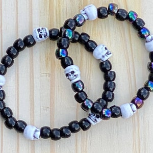 4 Black Halloween Skeleton Kandi Bracelets, Halloween Party Favors ...