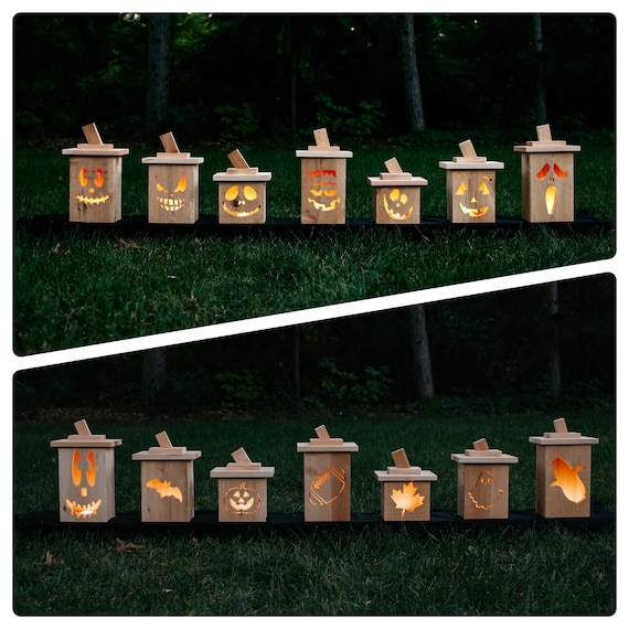 Jack O Lanterns Solid Cedar Halloween Decor Outdoor - Etsy