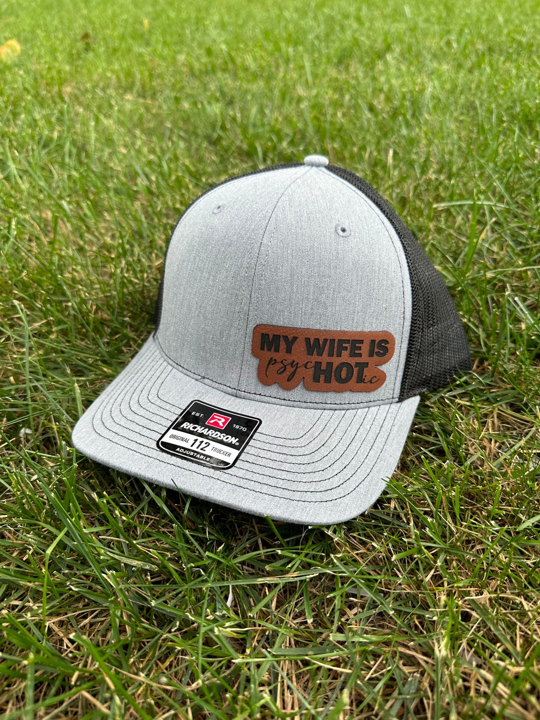 My Wife is Psychotic Hat - Leatherette Patch - Leather Patch ...