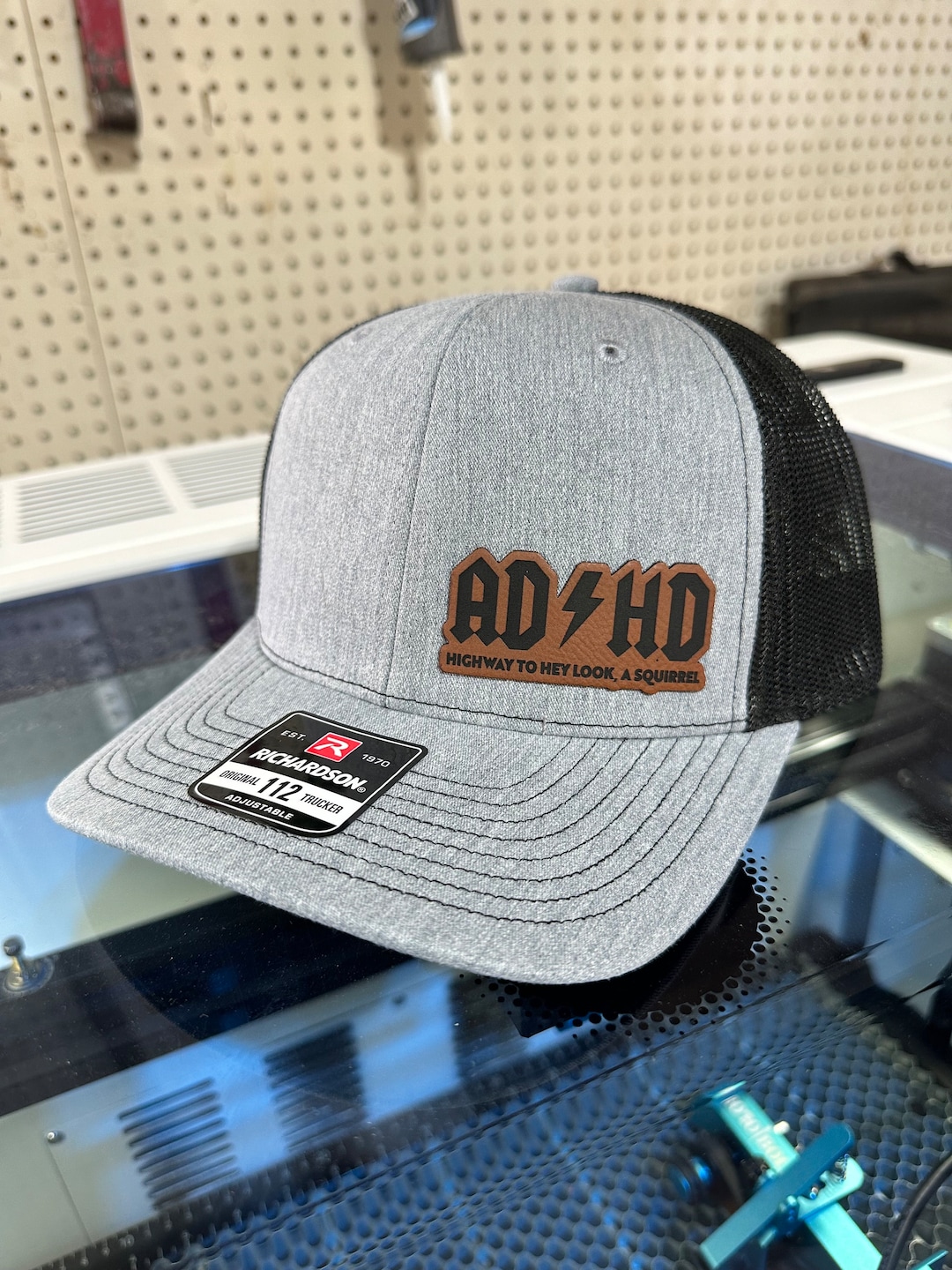 ADHD Hat, Leatherette Patch - Logo Hats, Laser Engraved Leather Patch ...