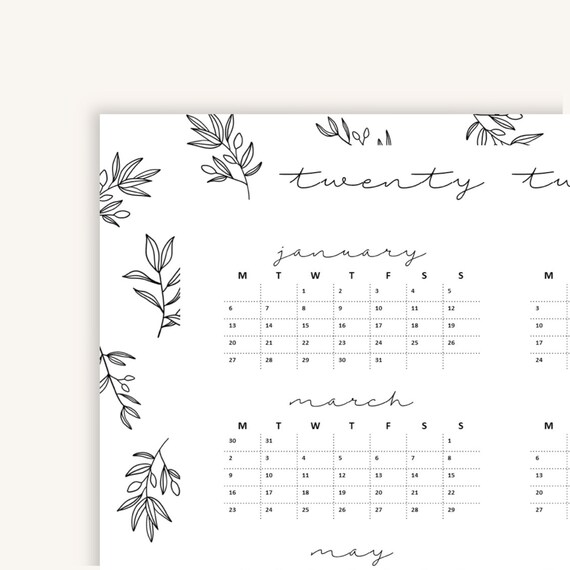 2020 Wall Calendar Botanical Printable Planner Tracker A2 A3 Horizontal ...