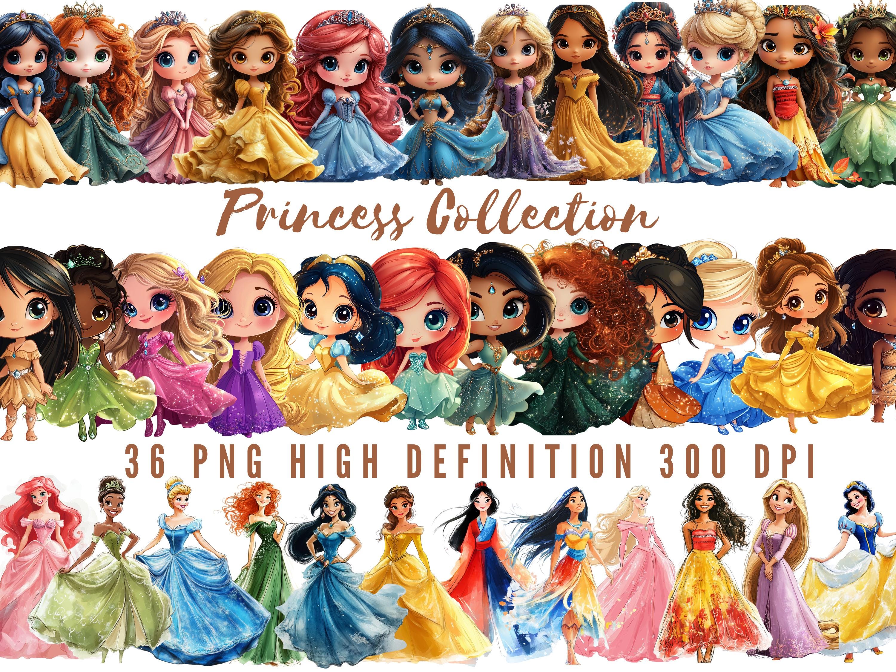 Sets of Princess Chibi Princess Watercolor 3D Cartoons Princess Clipart ...