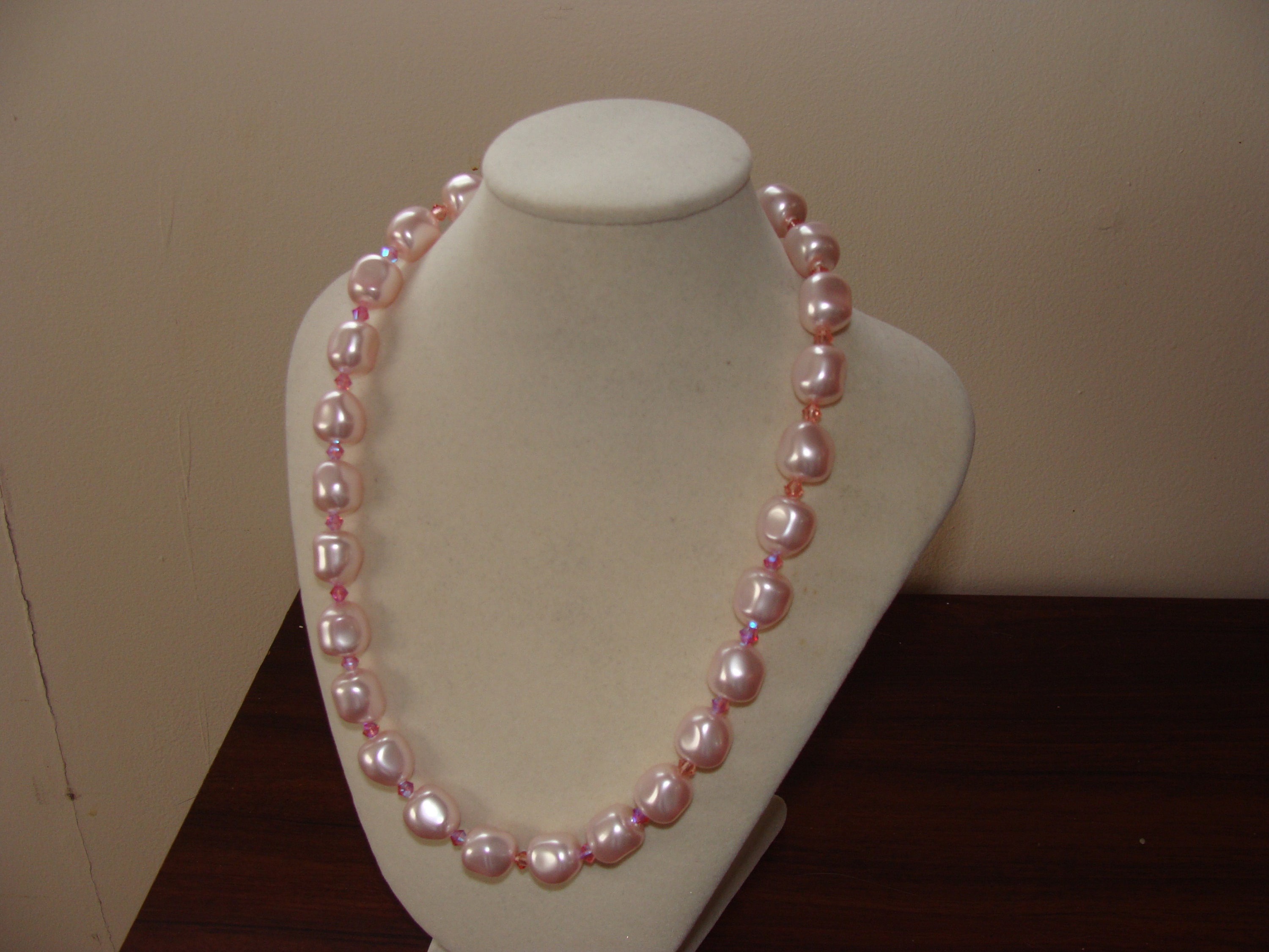 Baroque Pink Pearl Necklace With Swarovski Crystals Etsy Uk